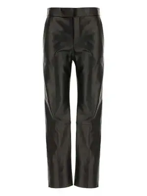 Alberta Ferretti Black Leather Straight-leg Trousers