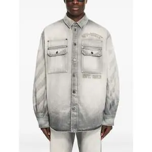 Off-White Grey Embroidered Cotton Shirt Jacket - Gray