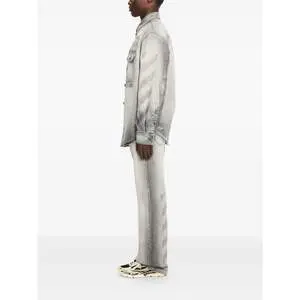 Off-White Grey Embroidered Cotton Shirt Jacket - Gray