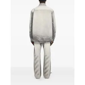 Off-White Grey Embroidered Cotton Shirt Jacket - Gray