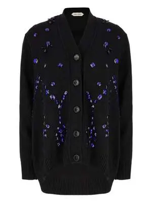 Alberta Ferretti Black Woolmix Crystal Embellished Cardigan
