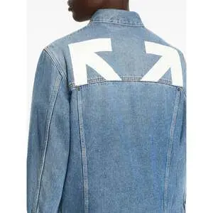 Off-White Light Medium Denim Jacket With Half Arrow Motif - Blue