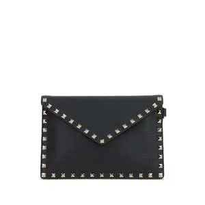 Valentino Garavani Rockstud Embellished Leather Clutch Bag - Black