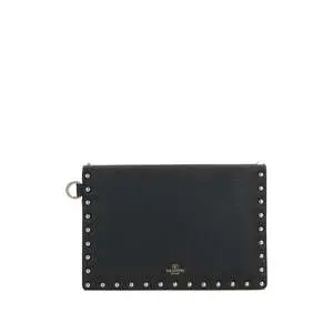 Valentino Garavani Rockstud Embellished Leather Clutch Bag - Black