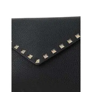 Valentino Garavani Rockstud Embellished Leather Clutch Bag - Black