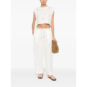 Herno Linen Viscose Drawstring Straight Leg Trousers - White