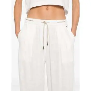 Herno Linen Viscose Drawstring Straight Leg Trousers - White