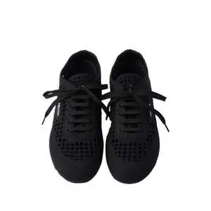 Prada Crochet Lace-up Flats - Black