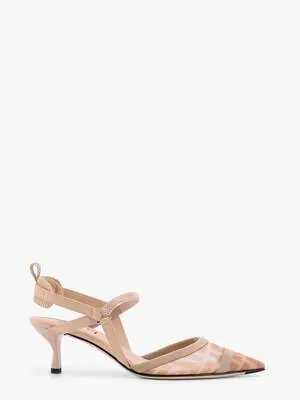 Fendi Colibrì Leather And Mesh Slingback With Ff Motif - Multicolor