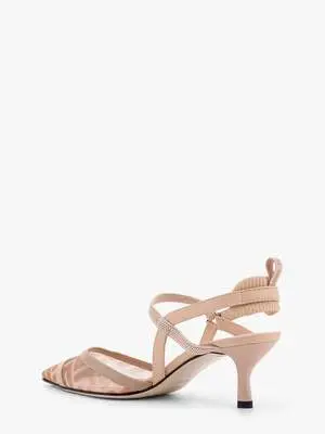 Fendi Colibrì Leather And Mesh Slingback With Ff Motif - Multicolor