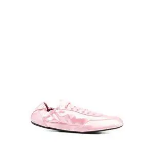 Prada Gathered Detail Lace-up Round Toe Flat Sole Sneakers - Pink