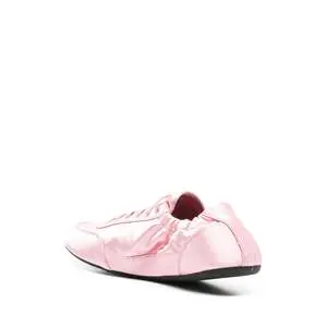 Prada Gathered Detail Lace-up Round Toe Flat Sole Sneakers - Pink