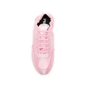 Prada Gathered Detail Lace-up Round Toe Flat Sole Sneakers - Pink