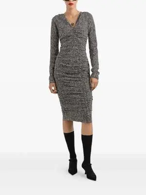 Dolce & Gabbana Chevron Ruched Silk Dress
