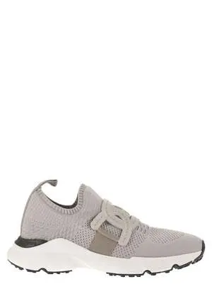 TOD'S Kate Technical Knit Sneakers With Chain Detail - Gray