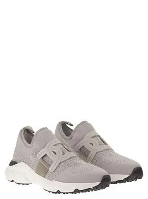 TOD'S Kate Technical Knit Sneakers With Chain Detail - Gray