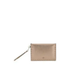 Valentino Garavani Studded Calfskin Clutch With Wrist Strap - Pink