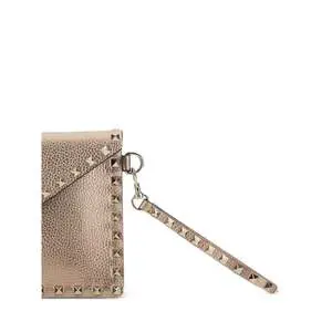 Valentino Garavani Studded Calfskin Clutch With Wrist Strap - Pink
