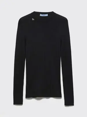 Prada Ribbed Crew Neck Long Sleeve Sweater - Black