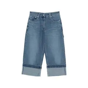 Simone Rocha Denim Cuffed Straight-leg Cropped Jeans - Blue