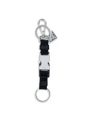 Prada Fabric Keyring With Embossed Logo Buckle - Black
