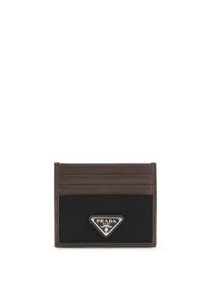 Prada Leather And Fabric Card Holder - Brown