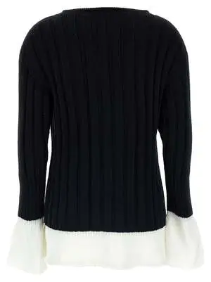 Issey Miyake Behind The Scenes" Ribbed Cotton Sweater With Crocheted Flounce