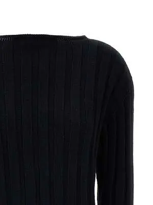 Issey Miyake Behind The Scenes" Ribbed Cotton Sweater With Crocheted Flounce