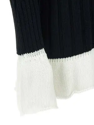 Issey Miyake Behind The Scenes" Ribbed Cotton Sweater With Crocheted Flounce