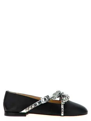 Mach & Mach Crystal Embellished Leather Ballet Flats - Black