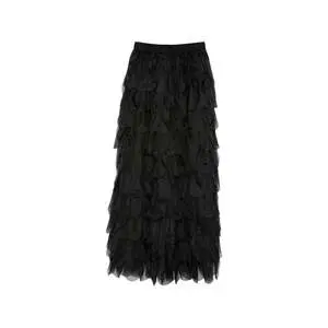 Max Mara Silk Tiered Ruffled Maxi Skirt - Black