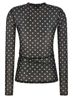 GANNI Printed Sheer Crew Neck Long Sleeve Sweater - Black