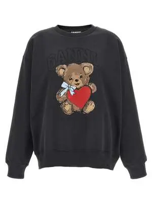 GANNI Orso Sweatshirt With Rhinestone Logo Appliqu - Black