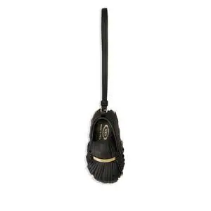 TOD'S Calfskin Fringe Detail Keyring Attachment - Black