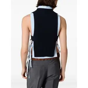 Miu Miu Cropped V-neck Vest With Intarsia Logo - Blue