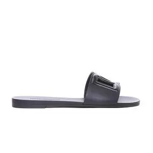 Dolce & Gabbana Calfskin Dg Logo Slides - Black
