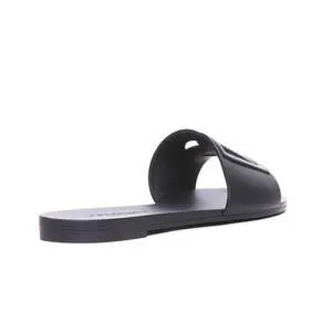 Dolce & Gabbana Calfskin Dg Logo Slides - Black