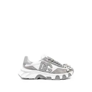 Dolce & Gabbana Embellished Logo Lace-up Sneakers - White