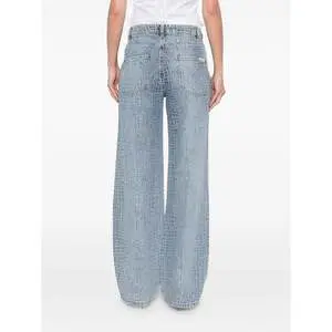 SELF-PORTRAIT Crocodile Effect Denim Straight-leg Jeans - Blue