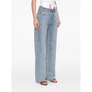 SELF-PORTRAIT Crocodile Effect Denim Straight-leg Jeans - Blue