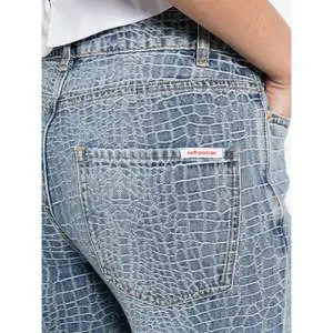SELF-PORTRAIT Crocodile Effect Denim Straight-leg Jeans - Blue
