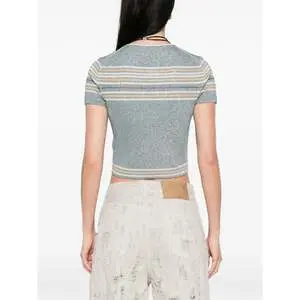 Amiri Striped Knit Top With Logo Detail - Blue