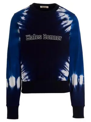 WALES BONNER Tie-dye Logo Embroidered Crewneck Sweatshirt - Blue