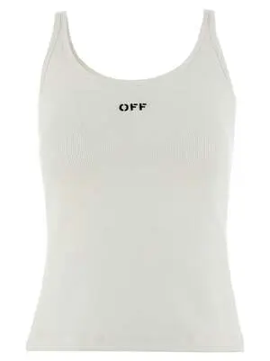 Off-White Ribbed Stretch Cotton Top With Contrast Logo - White