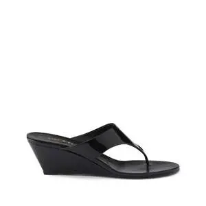 Prada Patent Leather Thong Wedge Sandals - Black