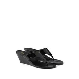 Prada Patent Leather Thong Wedge Sandals - Black