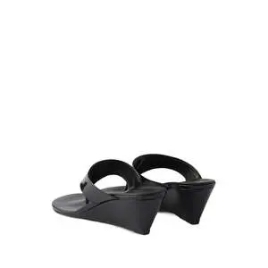 Prada Patent Leather Thong Wedge Sandals - Black