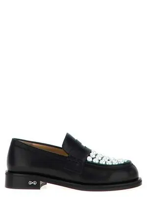 Mach & Mach Sirene" Pearl Embellished Leather Loafers - Multicolor