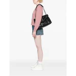 Saint Laurent Chevron Quilted Lambskin Shoulder Bag - Black