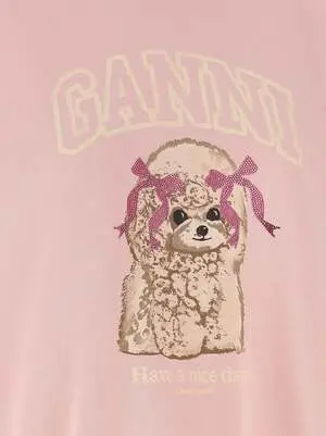 GANNI Printed Crewneck Sweatshirt - Pink